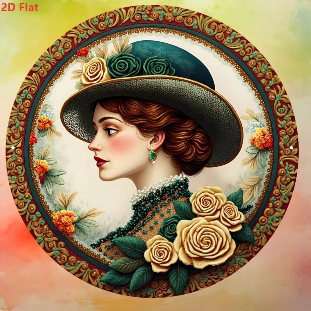 HELLOYOUNG Vintage Lady Aluminum Round Wall Art 8x8 Inch, Elegant ...