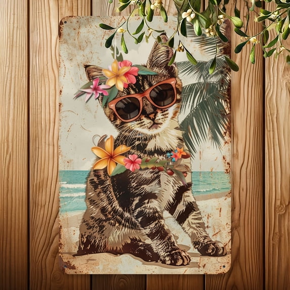 HELLOYOUNG Vintage Metal Tin Sign 8x12 Inch Wall Art, Tropical Beach ...