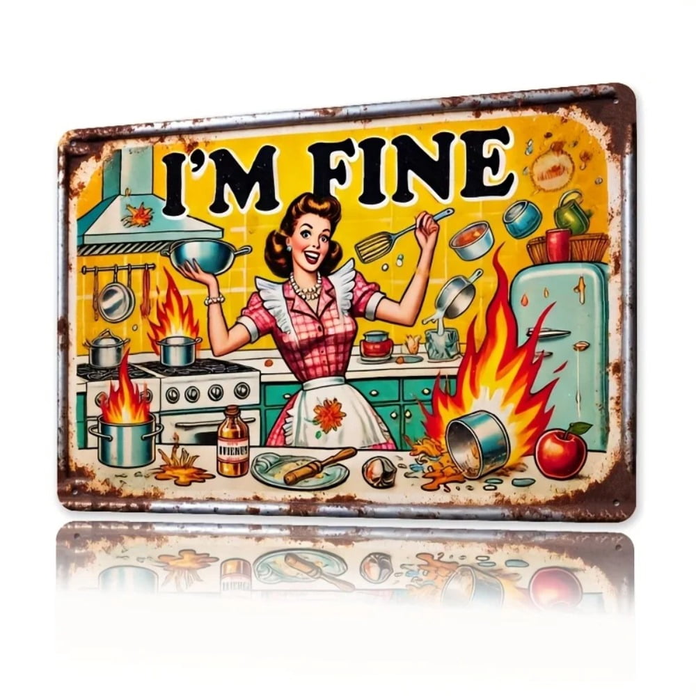 HELLOYOUNG Vintage Metal Tin Sign "I'm Fine" 2D Retro Wall Art 8x12 ...