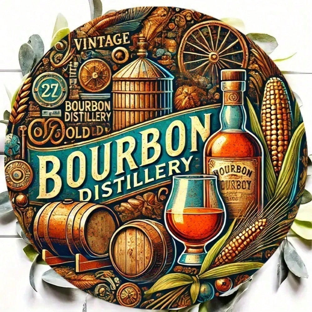 HELLOYOUNG Vintage Metal Wall Art Bourbon Barrel Decor, Rustic Man Cave ...