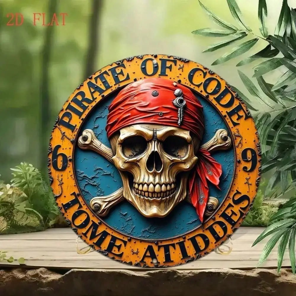 HELLOYOUNG Vintage Pirate Metal Wall Decor Sign 8 Inch Round Skull ...