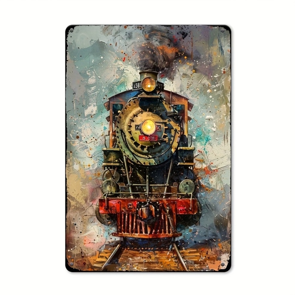 HELLOYOUNG Vintage Steam Train Metal Sign-Colorful Watercolor Art with ...