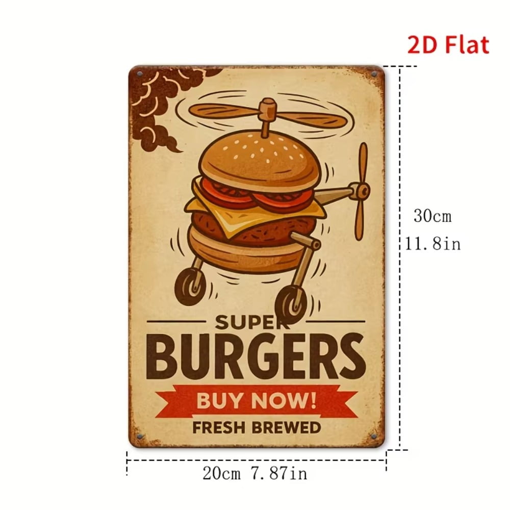 HELLOYOUNG Vintage Tin Sign "Burgers, Buy Now!" 8x12 Inch Retro Metal ...