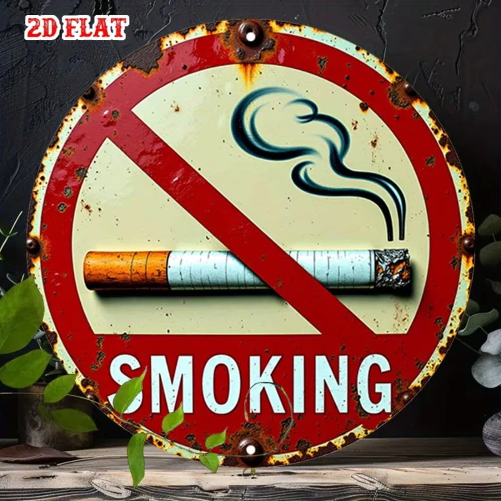 HELLOYOUNG Vintage Tin Sign No Smoking Metal Wall Art 7.8 Inch Round ...