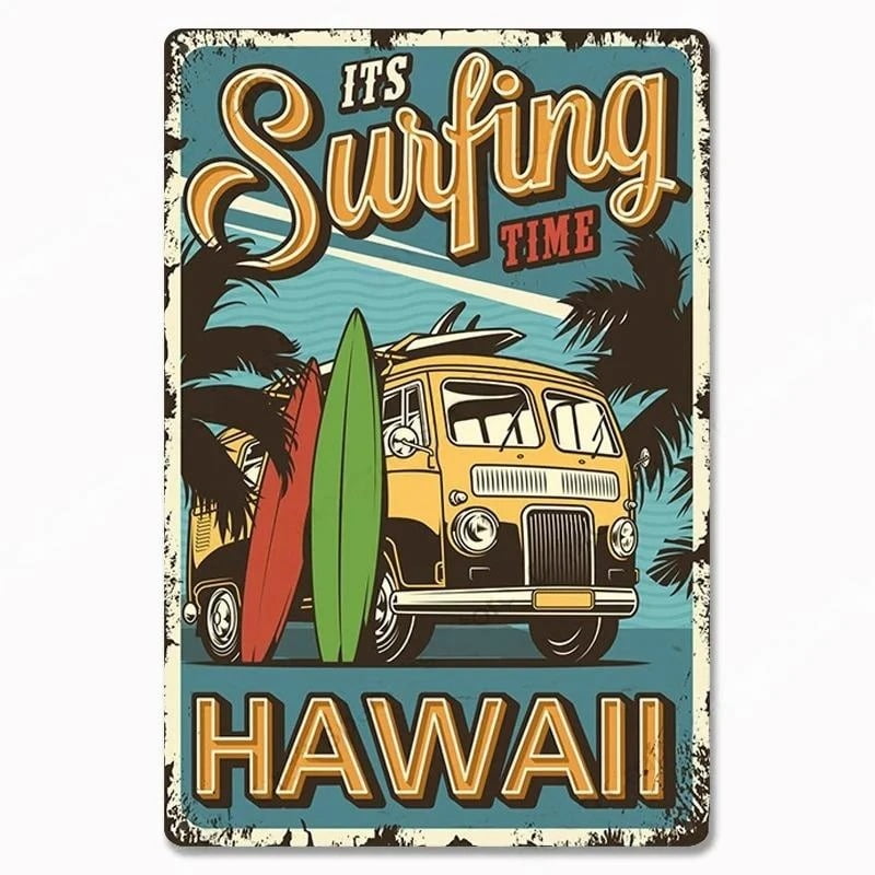 HELLOYOUNG Vintage Tin Signs Metal Wall Decor Hawaii Beach Surfing ...