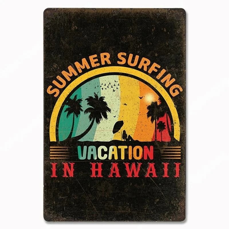 HELLOYOUNG Vintage Tin Signs Metal Wall Decor Hawaii Beach Surfing ...