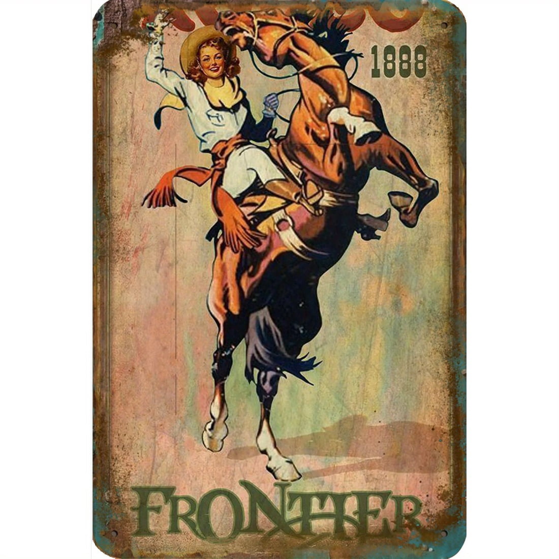 HELLOYOUNG Vintage Western Metal Tin Sign 8x12 Inch, Retro Cowboy Rodeo ...