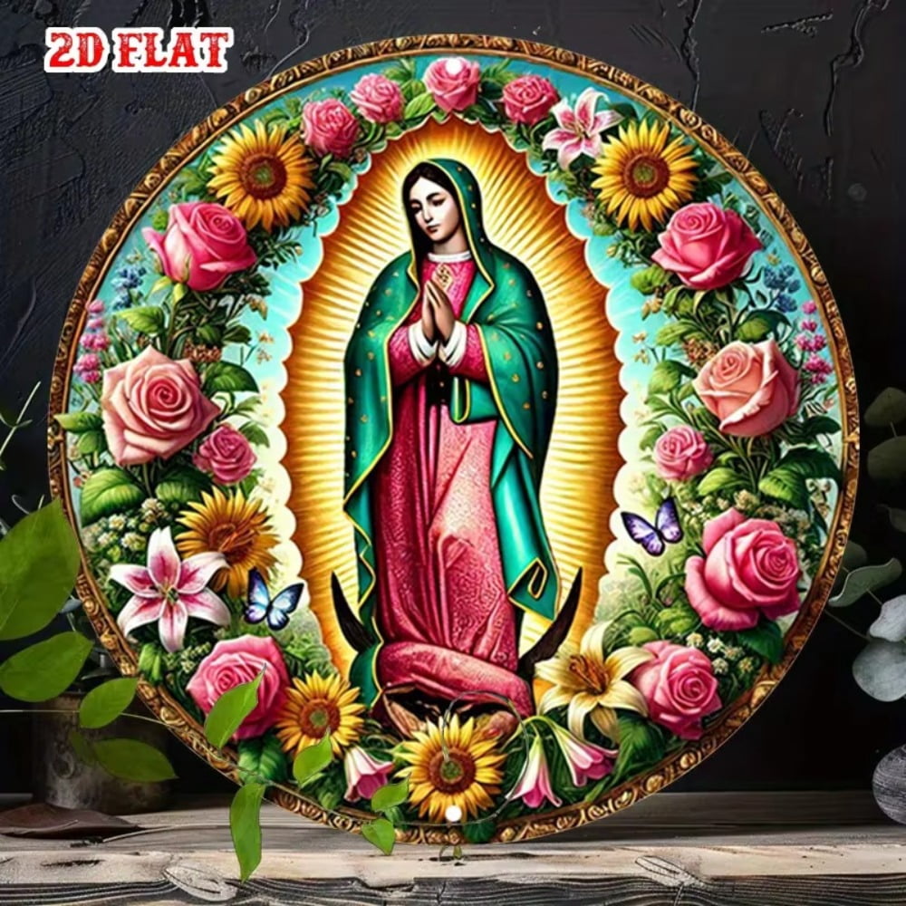 HELLOYOUNG Virgin Mary Wall Art, Round Religious Metal Sign with Halo ...