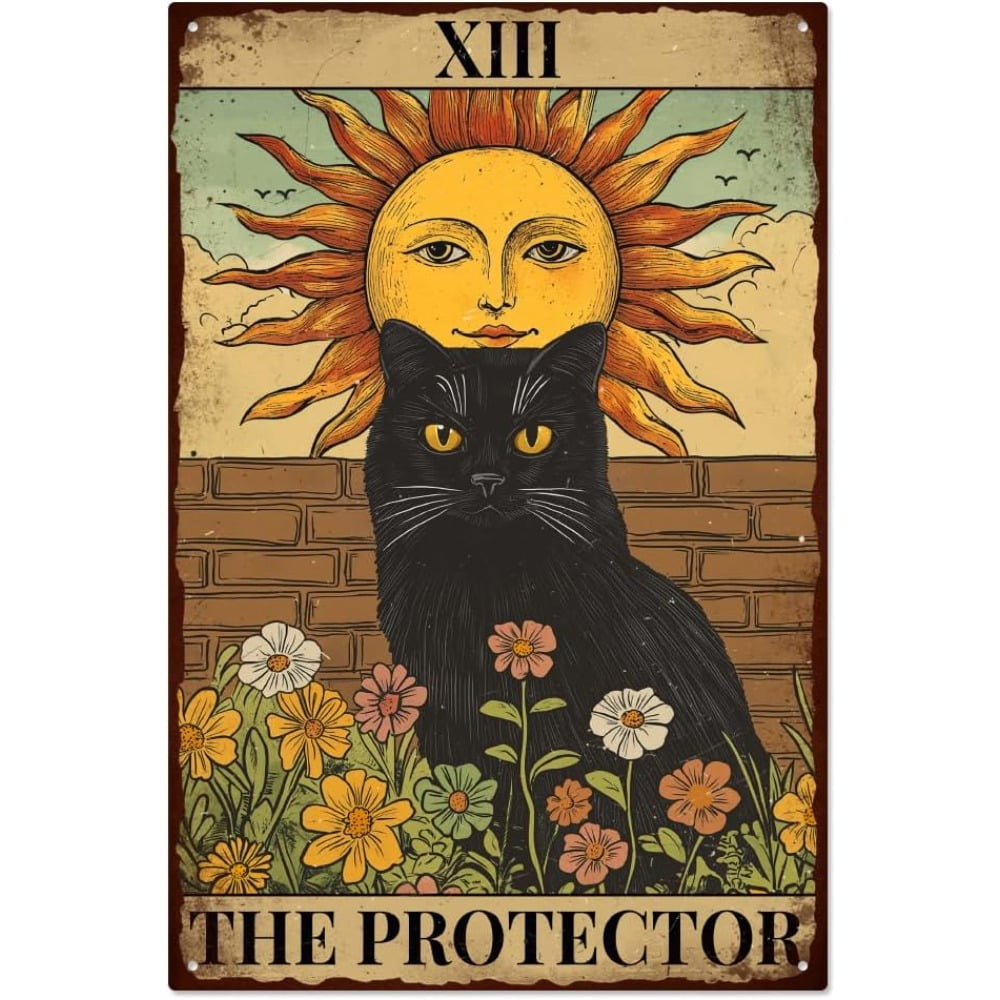 HELLOYOUNG WADORN Tarot Cat Metal Tin Sign - Funny Retro "The Protector ...