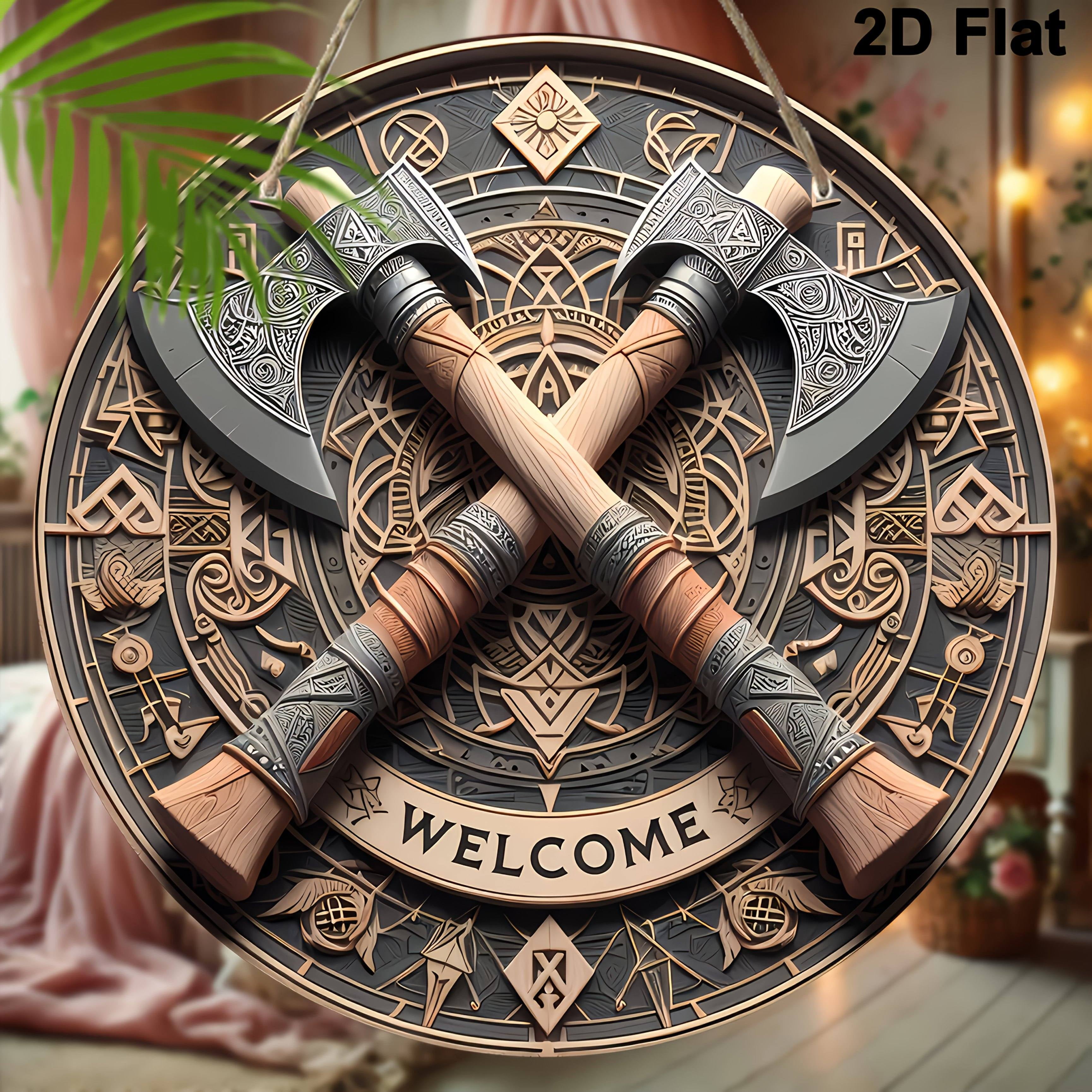 HELLOYOUNG Wall Art Viking Axes Sign Aluminum Norse Wall Decor with ...