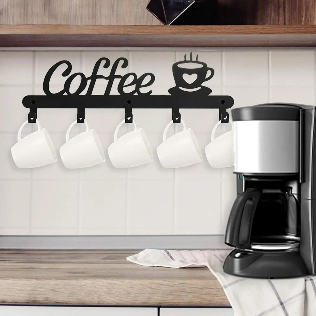 HELLOYOUNG Wall Mounted Coffee Mug Holder Metal Cup Rack with Hooks for ...