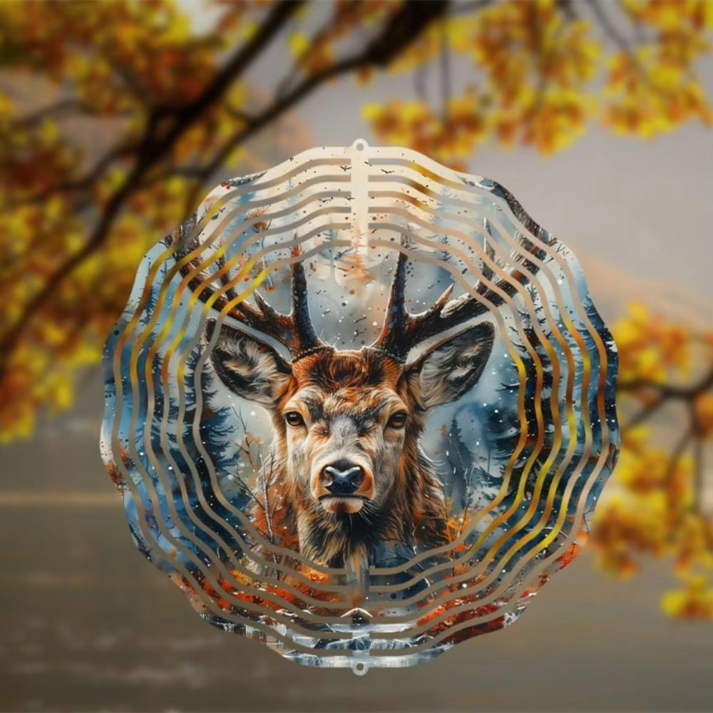 HELLOYOUNG Wind Chime, 10 Inch Metal Wind Spinner Deer Design Outdoor ...