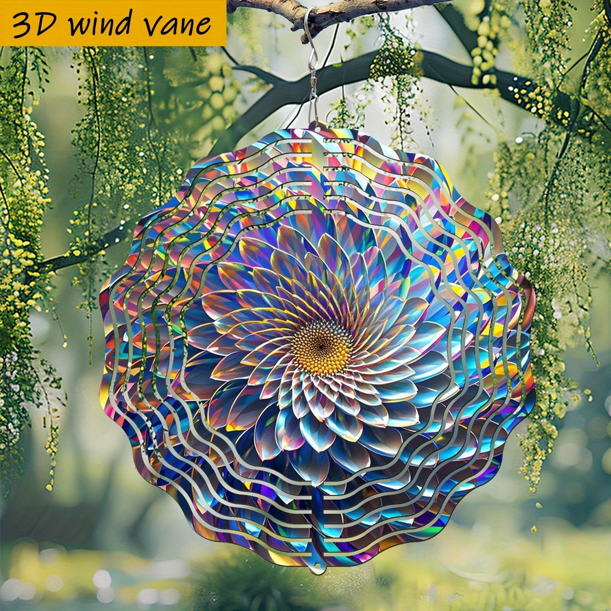 HELLOYOUNG Wind Chime 3D Flower Wind Vane 10 Inch Metal Spinner, 360 ...