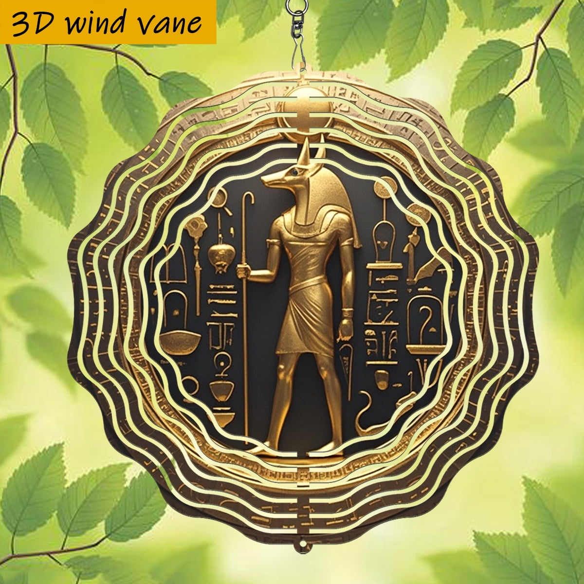HELLOYOUNG Wind Chime For Outdoor, Egyptian Anubis Spinning Metal Decor ...