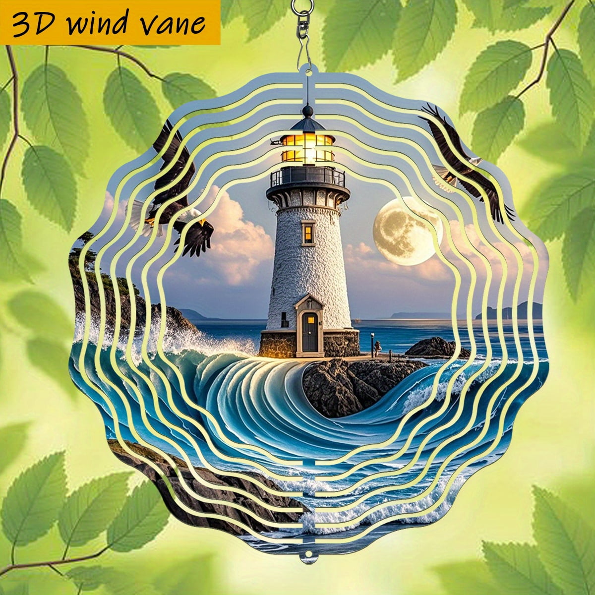 HELLOYOUNG Wind Spinner, 3D Coastal Decor Wind Vane with Rotating Moon ...