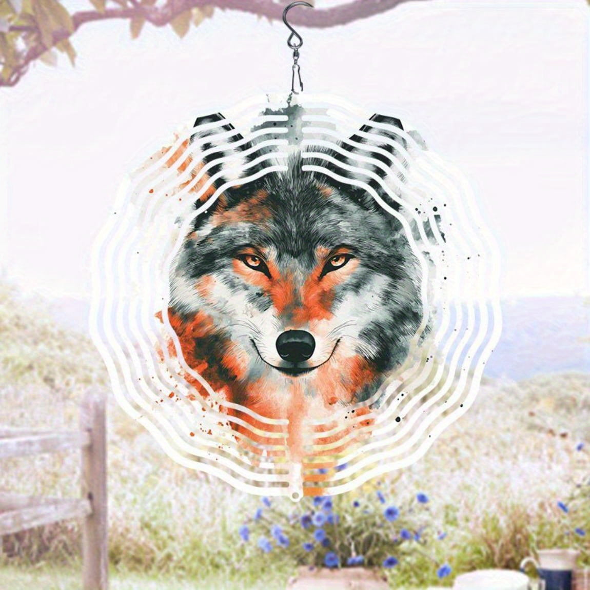 HELLOYOUNG Wolf Wind Chime Outdoor Watercolor Decor - 360° Rotating ...
