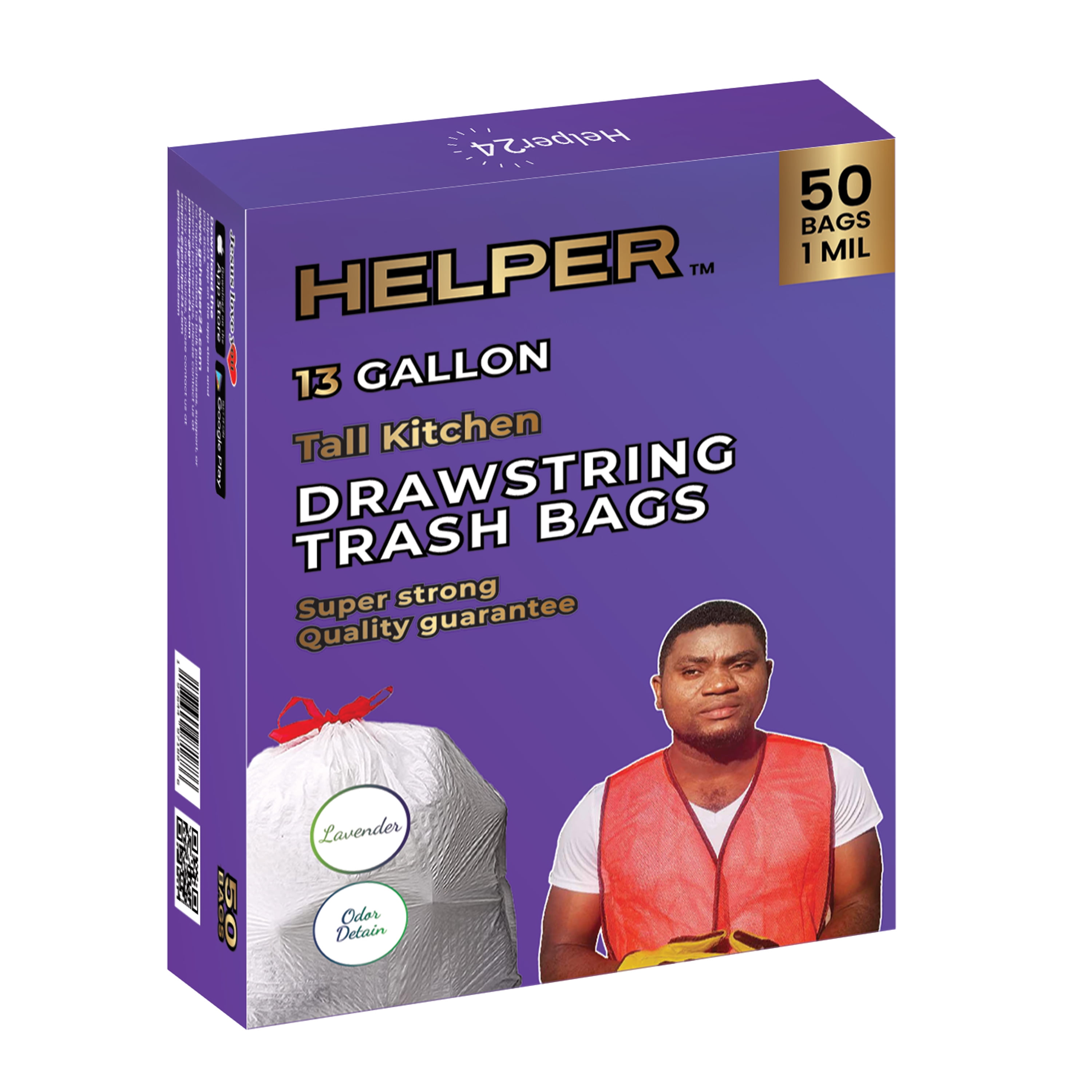 HELPER, 13-Gallon Tall Kitchen Drawstring Trash Bags - Walmart.com