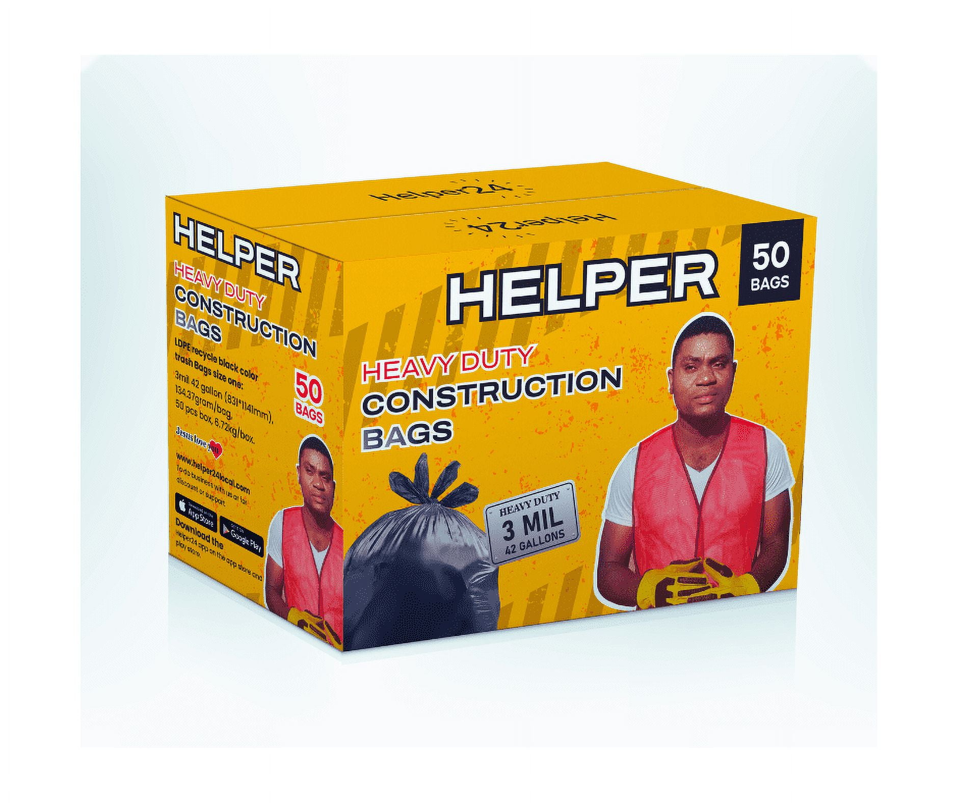 HELPER, Heavy Duty, 42 Gallon Contractor Trash Bags - Walmart.com