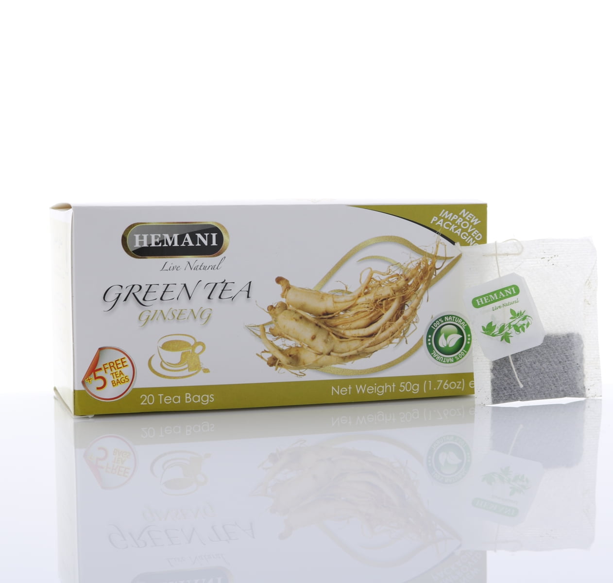 HEMANI Ginseng Green Tea - 20 Tea Bags per Box - Walmart.com
