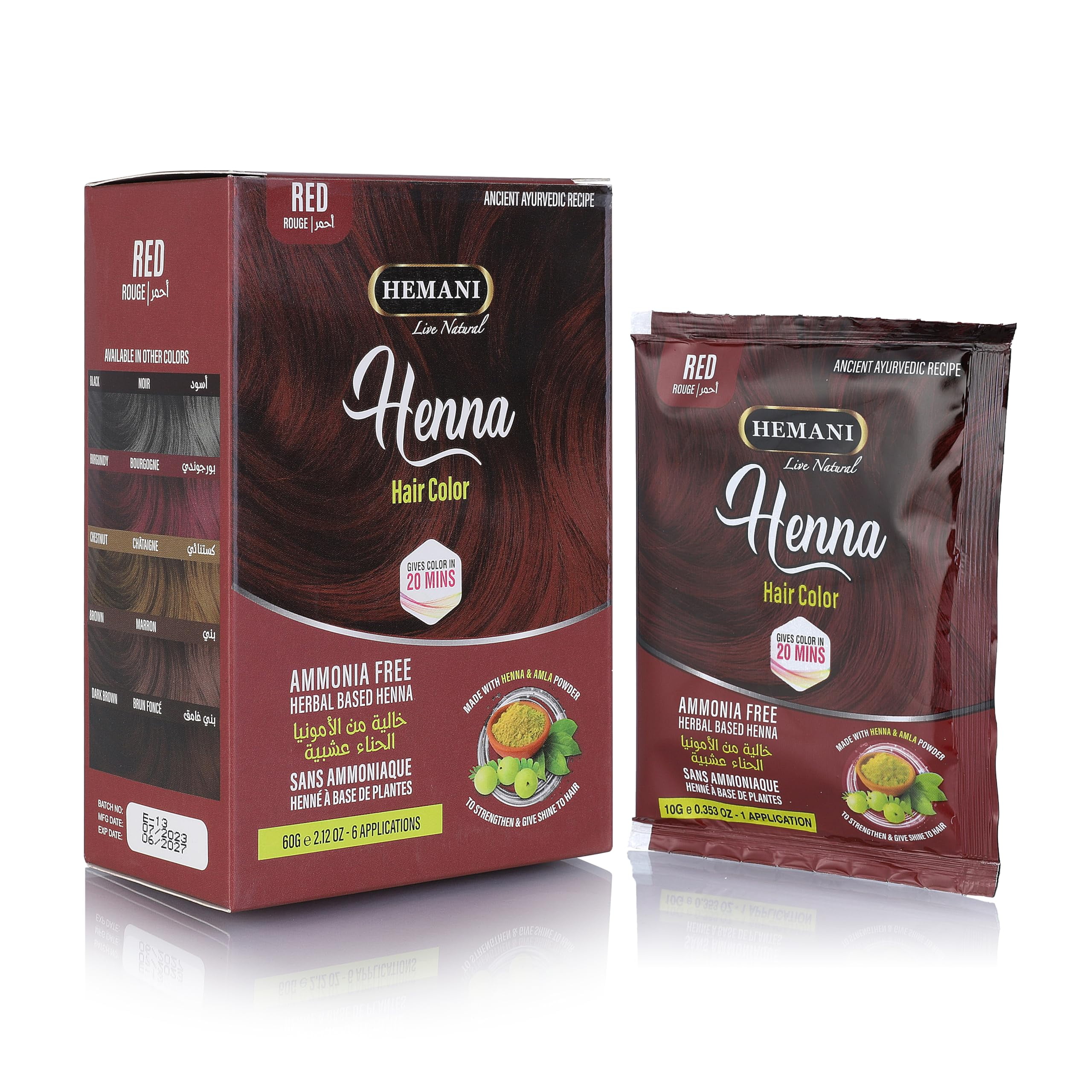HEMANI Hair Henna Color 2.12 OZ (60g) 6 Applications, Colors in 20 ...