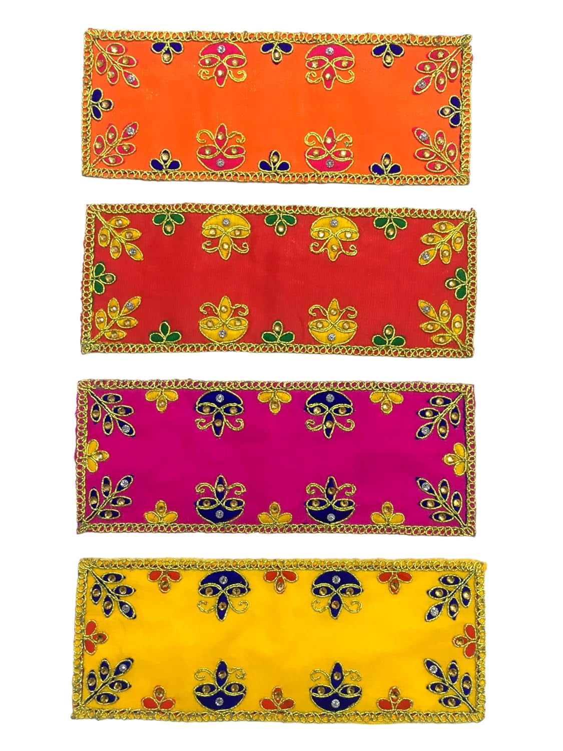 HEMDEV 3 8 Inch Pack of 4 Embroidered Multicolor Silk Cloth for Pooja ...