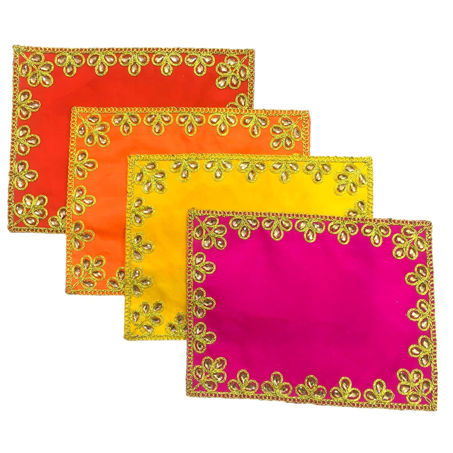 HEMDEV 6 x 8 Inch Embroidered Multicolor Silk Cloth for Pooja and God ...