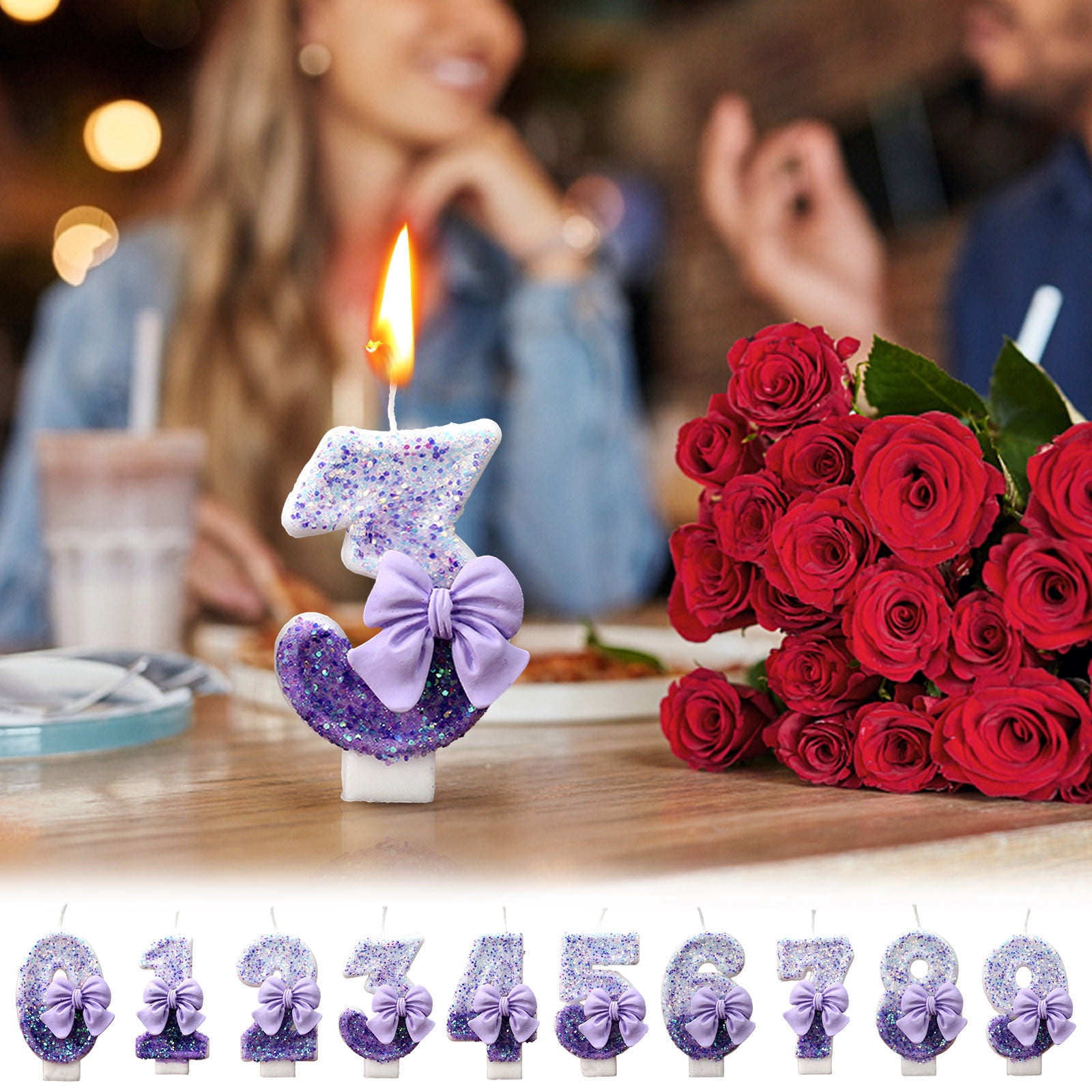 HEMNJUM 0-9 Birthday Candles, 2.95 inch Pink Bow Glitter Number Candles ...