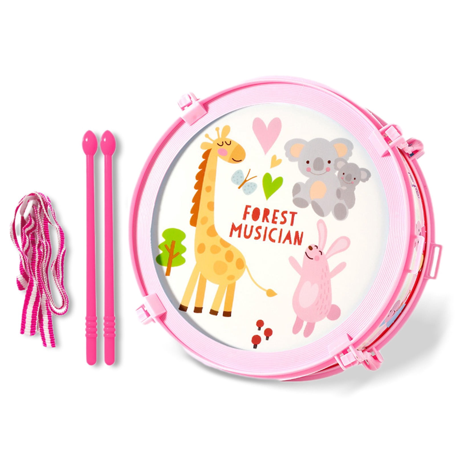 Pink Kids Drum Set Toddler Musical Toy Drum With Strap Early Education ...