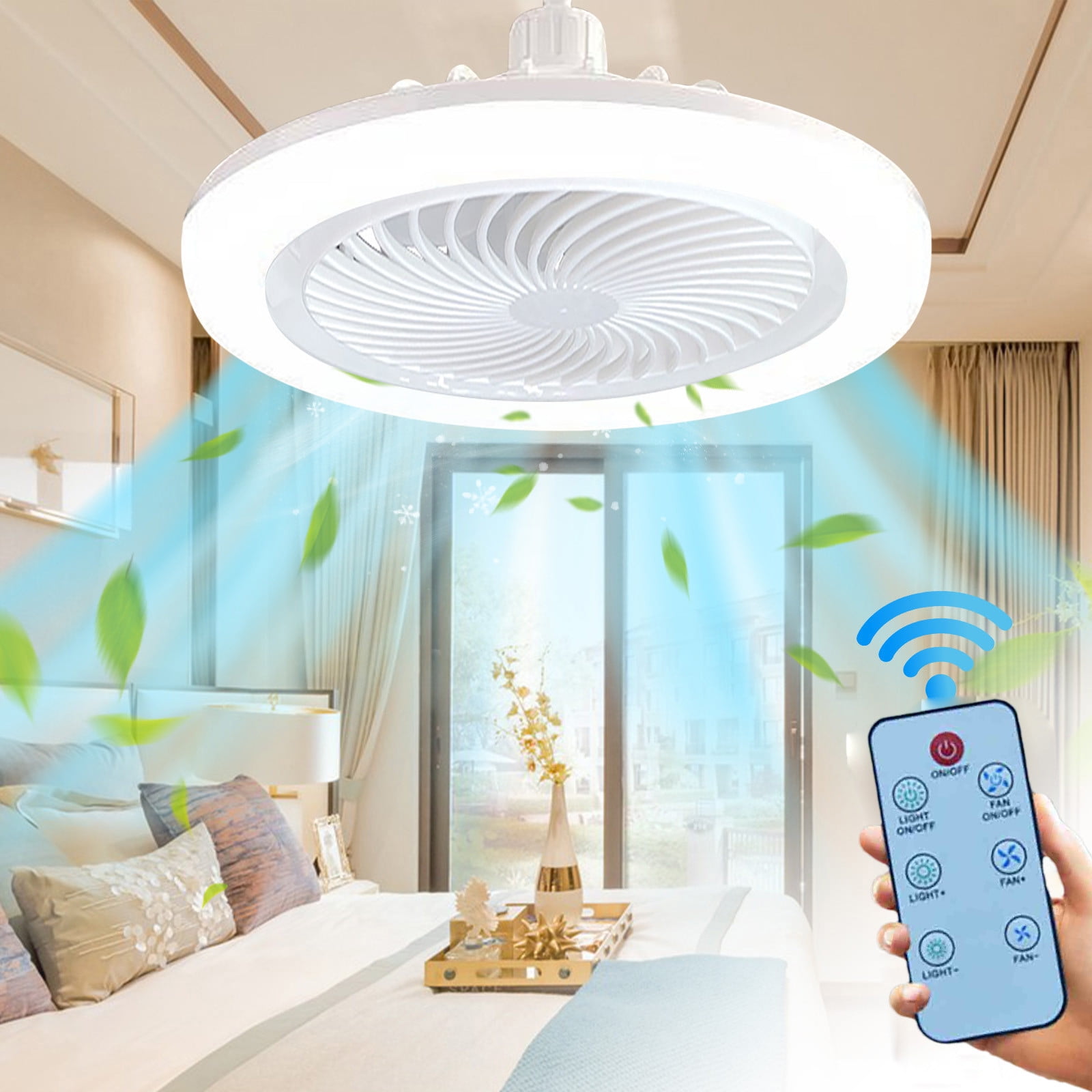 HEMNJUM Modern Ceiling Fans with Lights - 19 inch Low Profile Enclosed ...