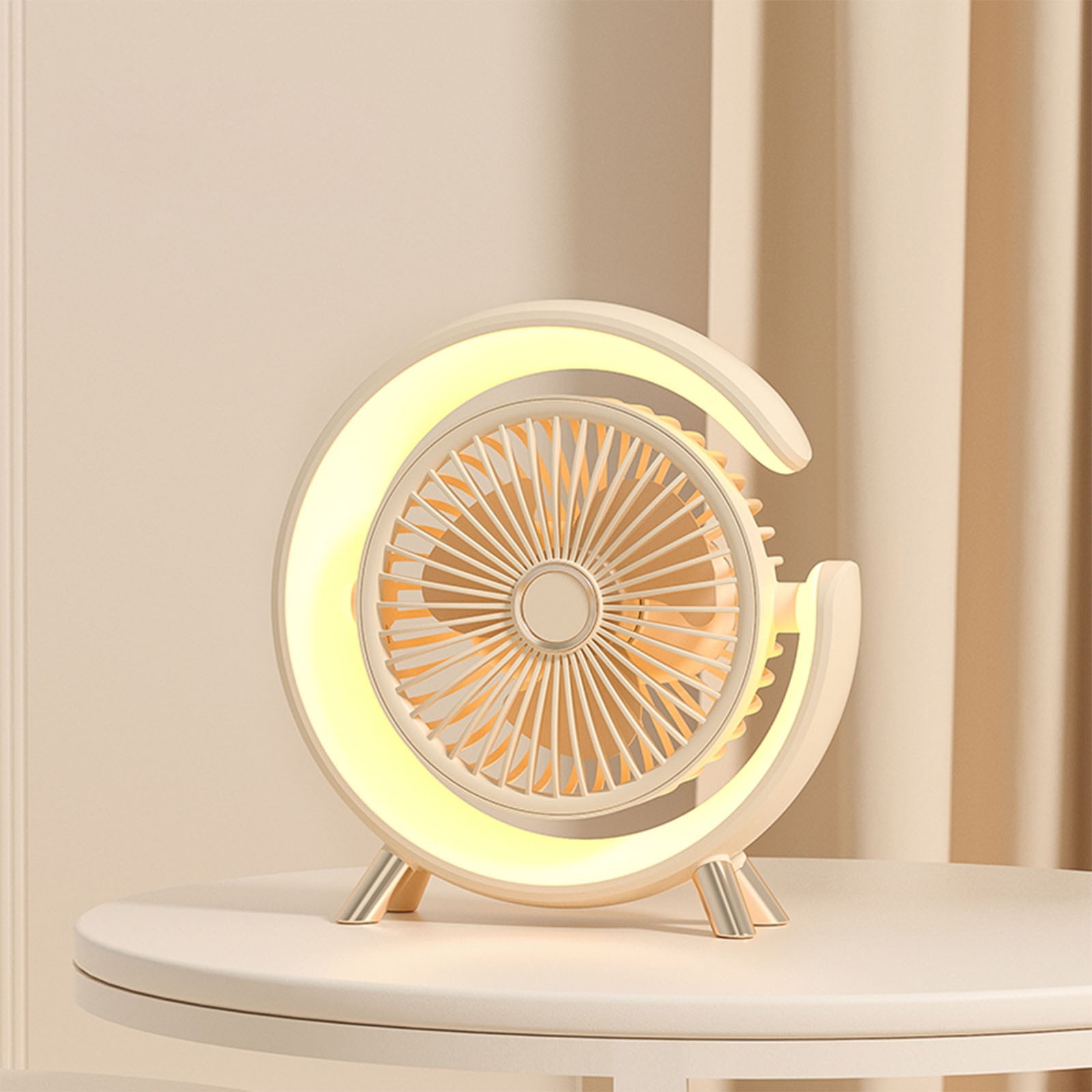 HEMNJUM White Cozy Desk Fan - LED Light, 5 Speed Settings, Quiet ...