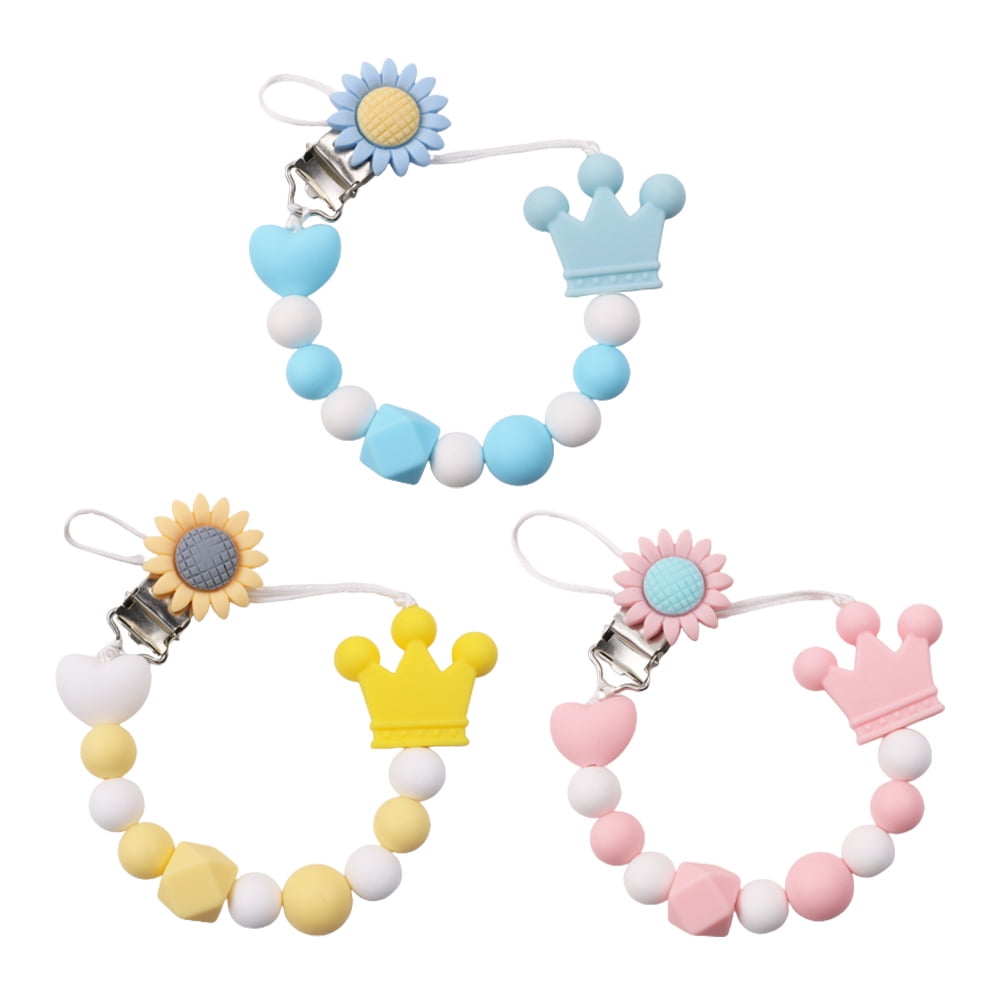 HEMOTON 1 Set 3 Pcs Silicone Baby Pacifier Clips Flower Pacifier Chains ...