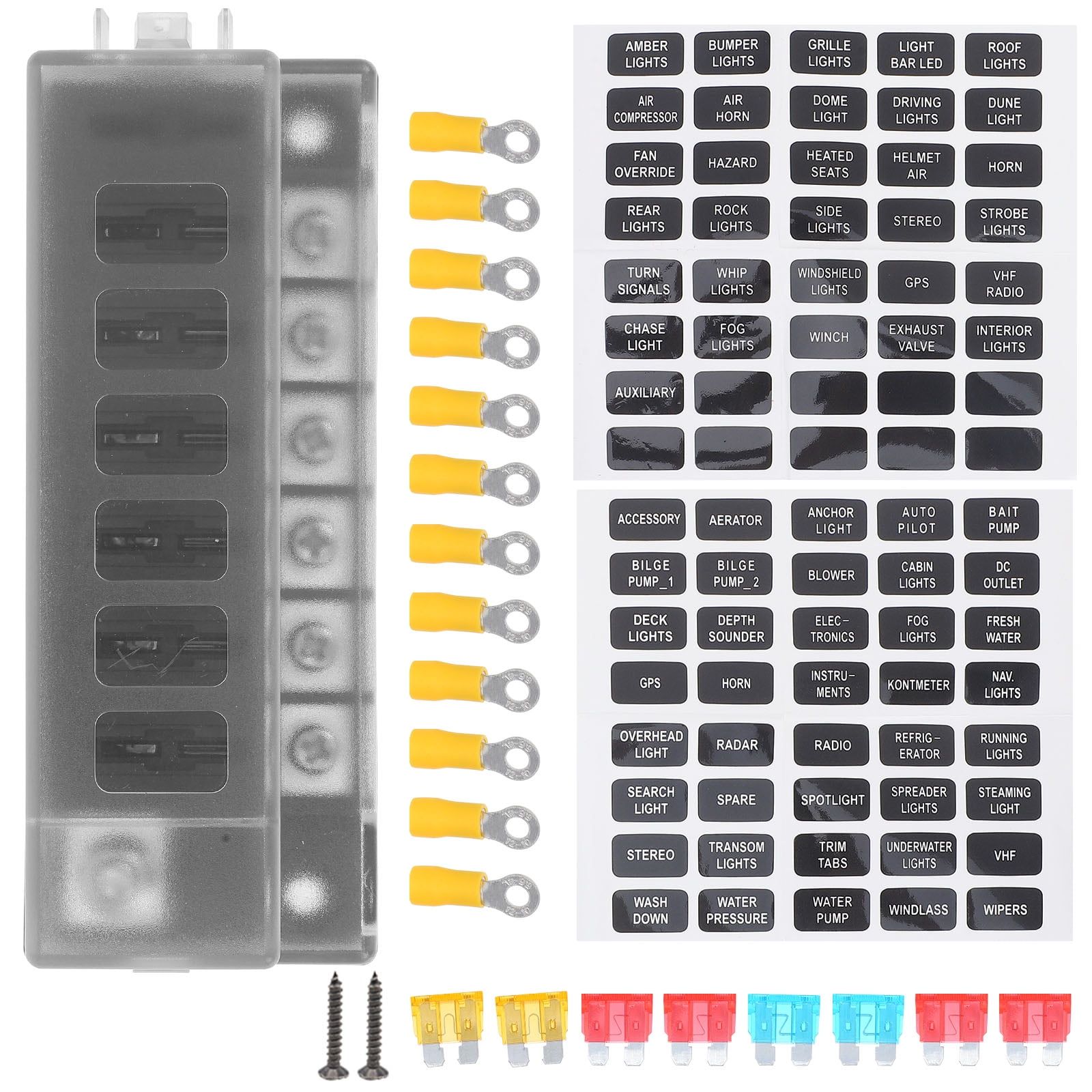 HEMOTON 1 Set Fuse Block Kit Boat Fuse Panel 6 Circuits Fuse Box For ...