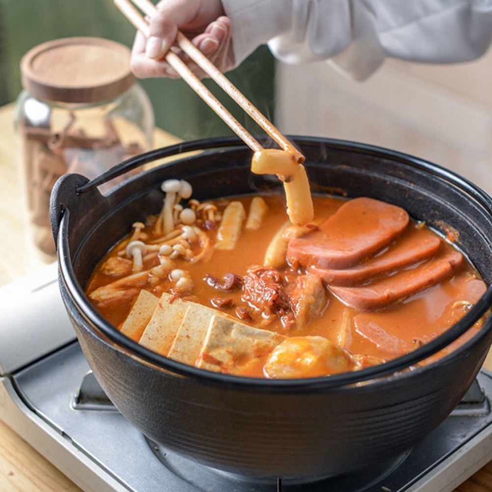 HEMOTON Cast Iron Stew Pot with Wooden Handle, 7.07x7.07in, Cookware ...