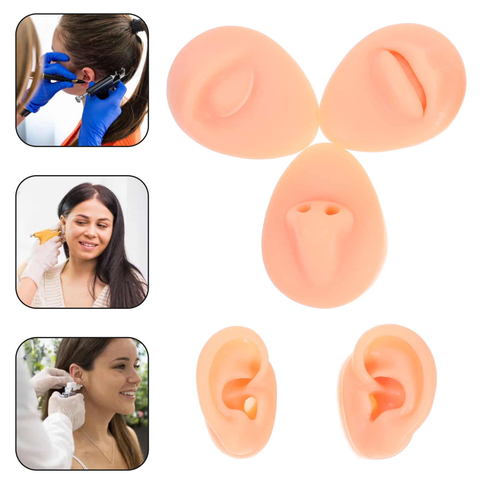 HEMOTON 1 Set Piercing Practice Body Parts Silicone Ear Models Artificial Nose Model For ...