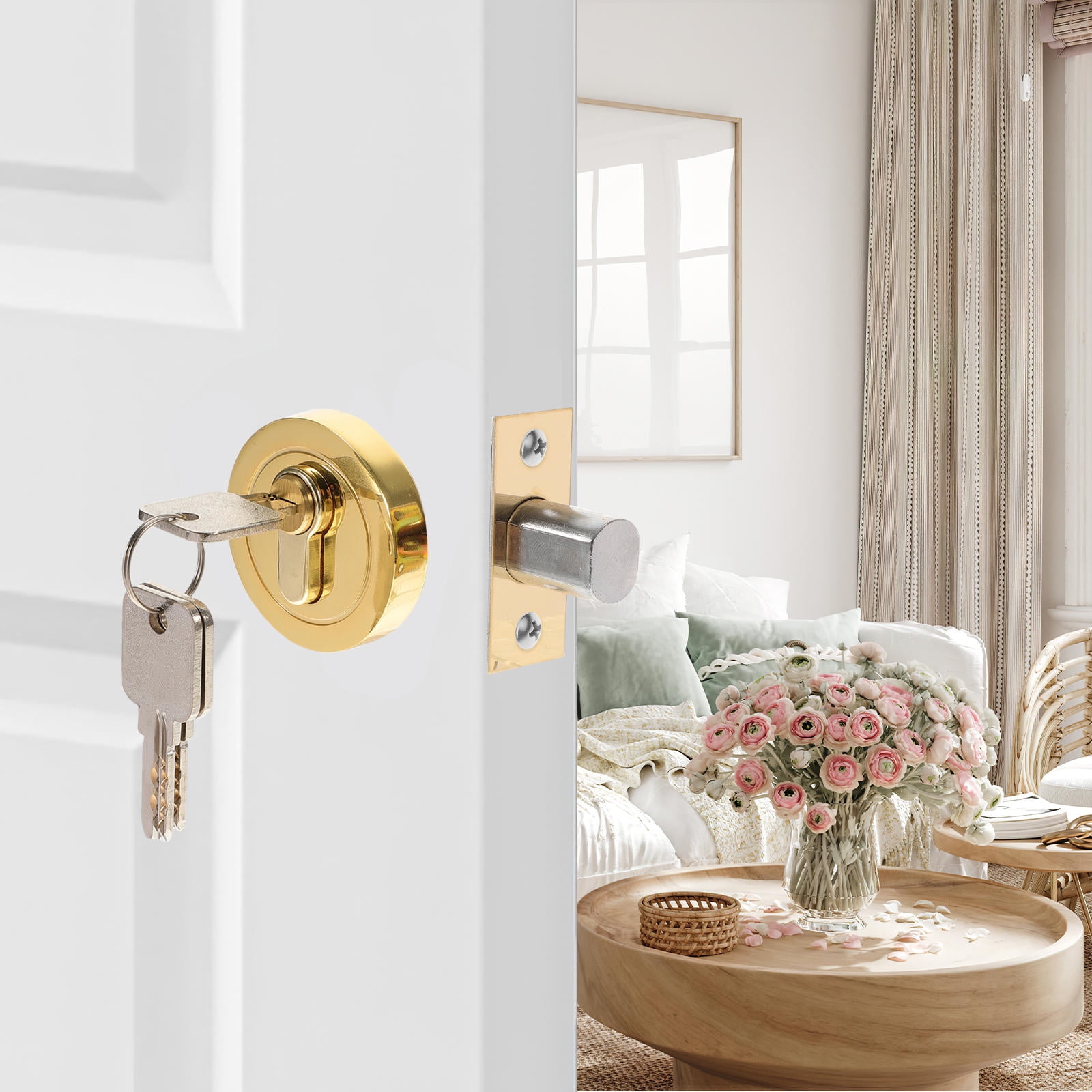SOPOTUTU Round Zinc Alloy Single Cylinder Deadbolt Lock Security ...