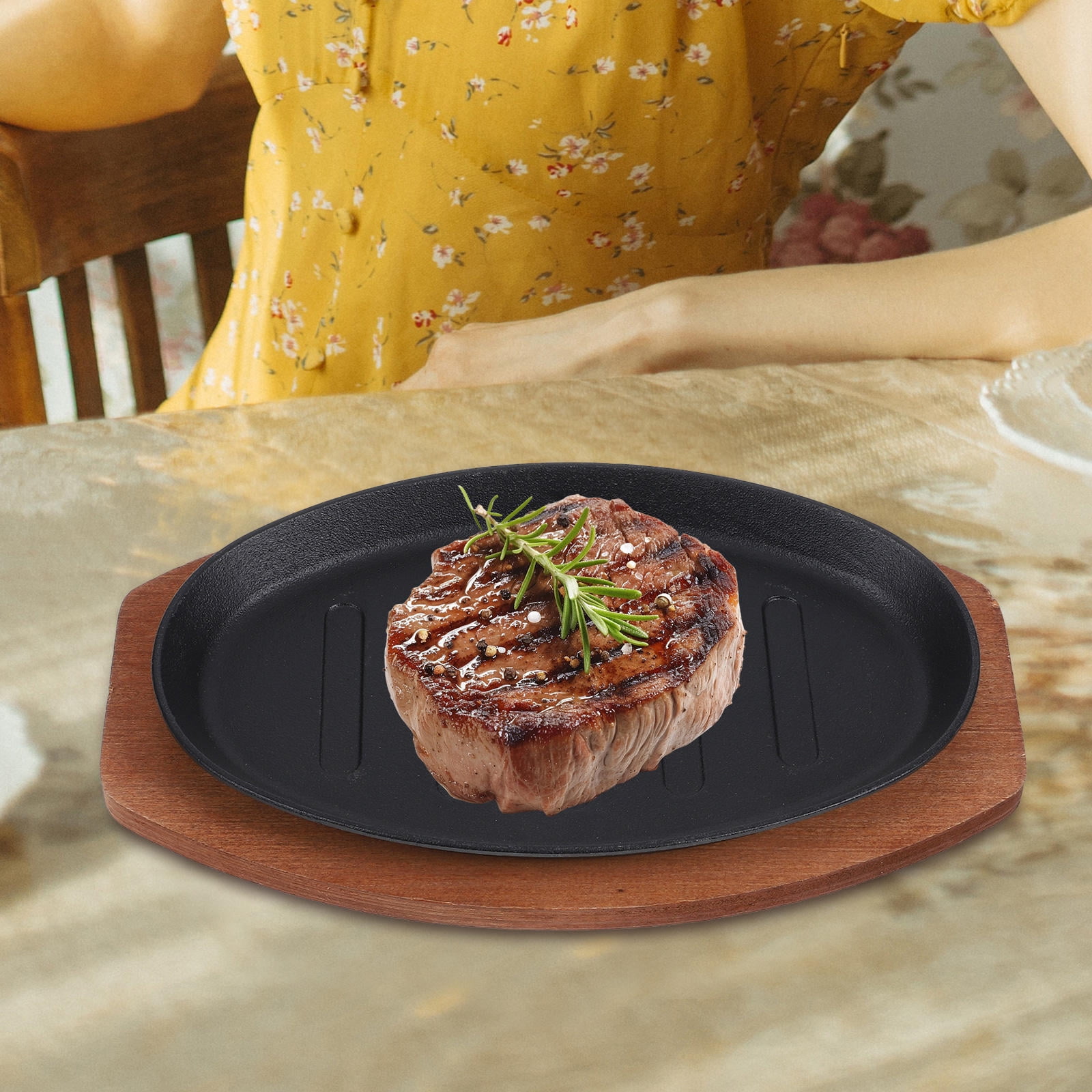 ORDDIART Iron Grill Fish Plate with Wood Base for Cooking and Cheese ...