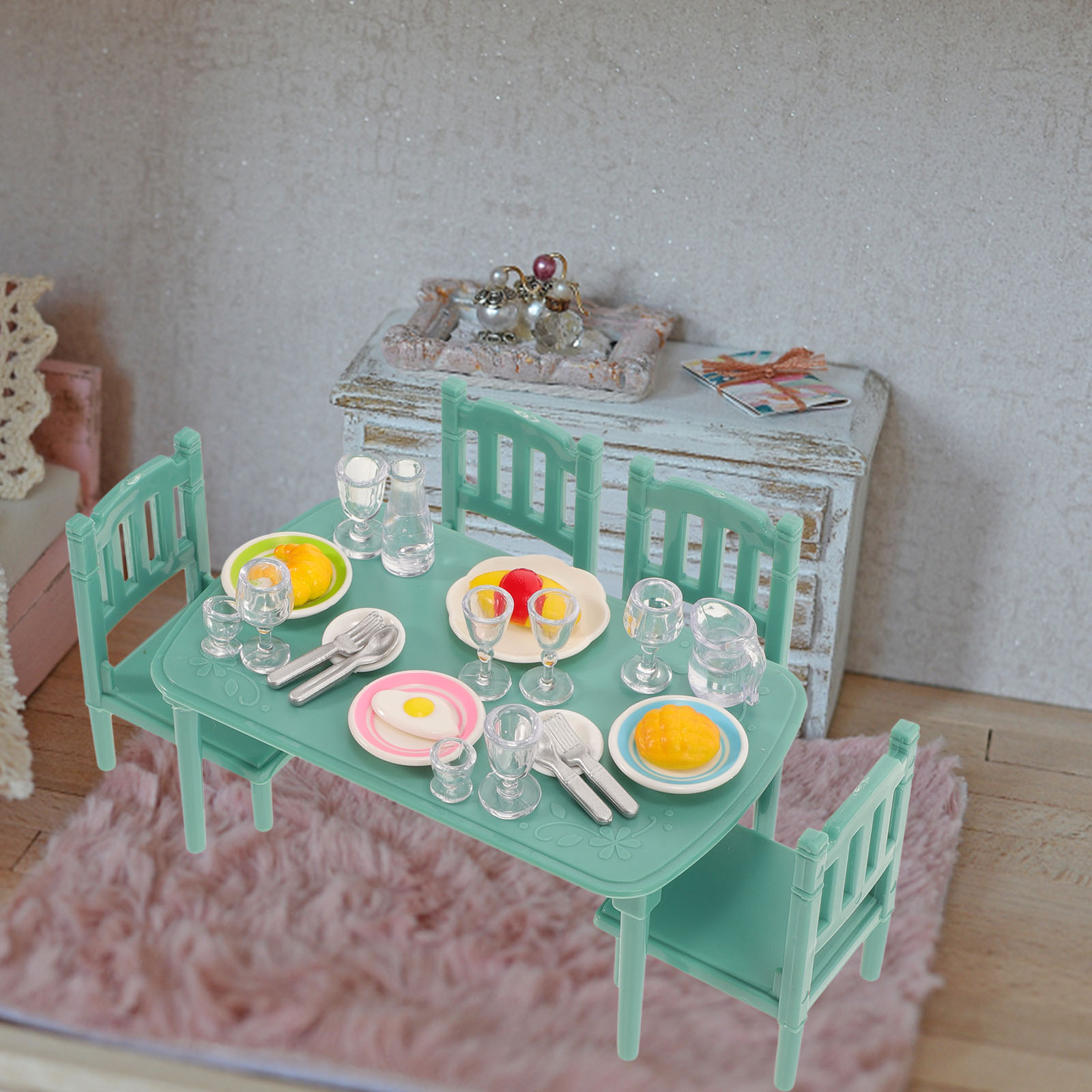 HEMOTON 1 Set of Mini Dining Table Chair Set Doll House Mini Furniture ...