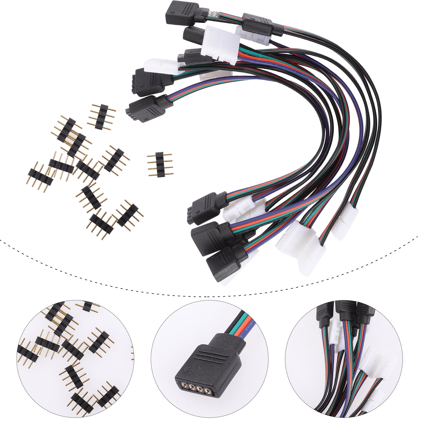 HEMOTON 10 Pcs 4 Pin LED Connectors Light Strip Kit Color Warm Black ...