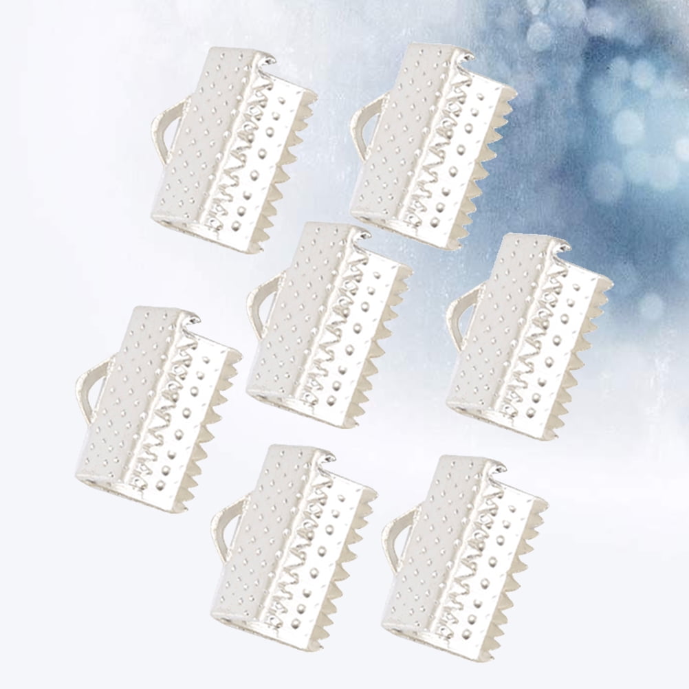 HEMOTON 100 PCS Silver Metal Clamp Ribbon and Cord Fasteners Choker ...