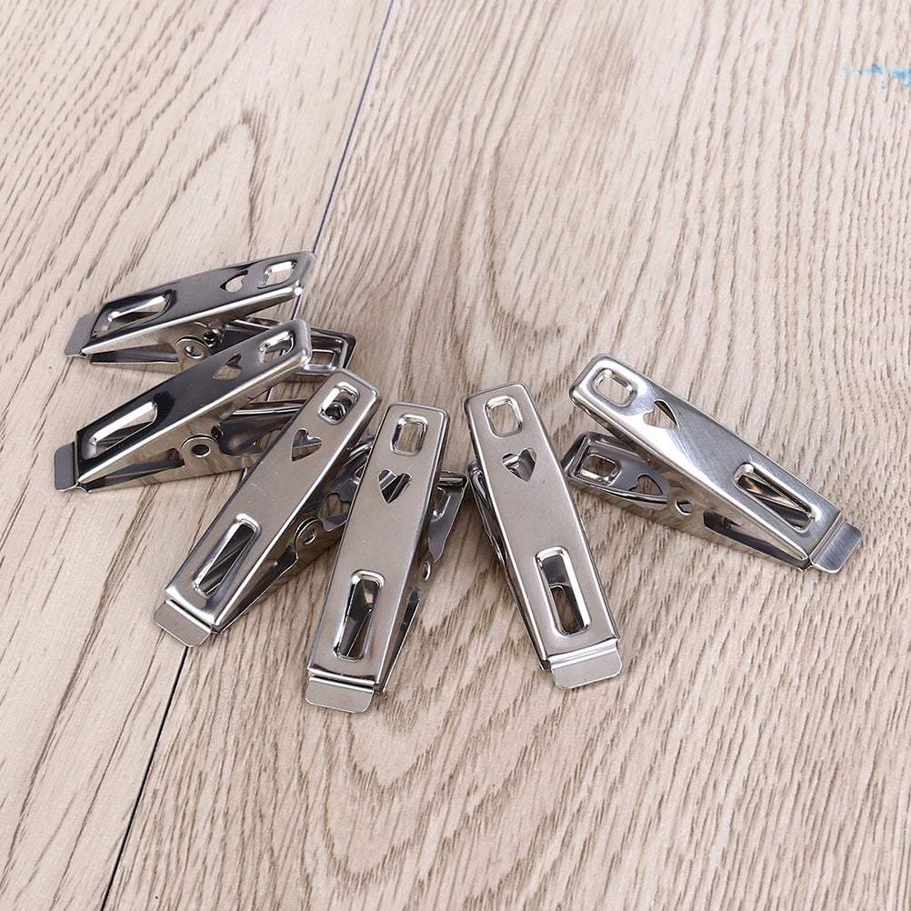 HEMOTON 100PCS Silver Stainless Steel Clothes Clips for Drying ...