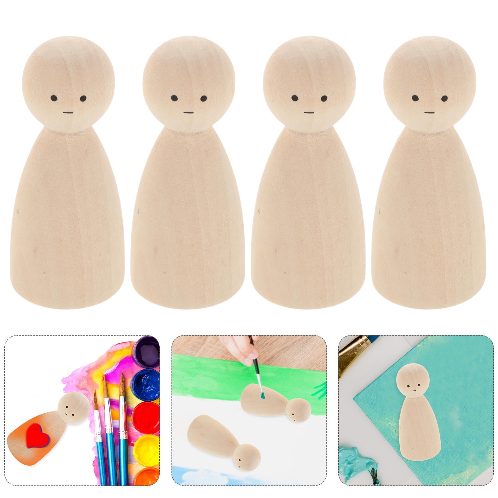HEMOTON 10pcs Blank Wooden Peg Dolls Unpainted Peg Dolls Unfinished Peg ...