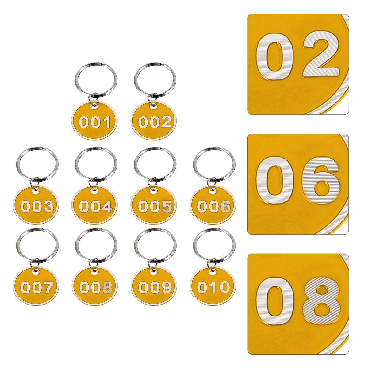 HEMOTON 10pcs Yellow Metal Number Tags Key Ring Luggage ID Labels for ...
