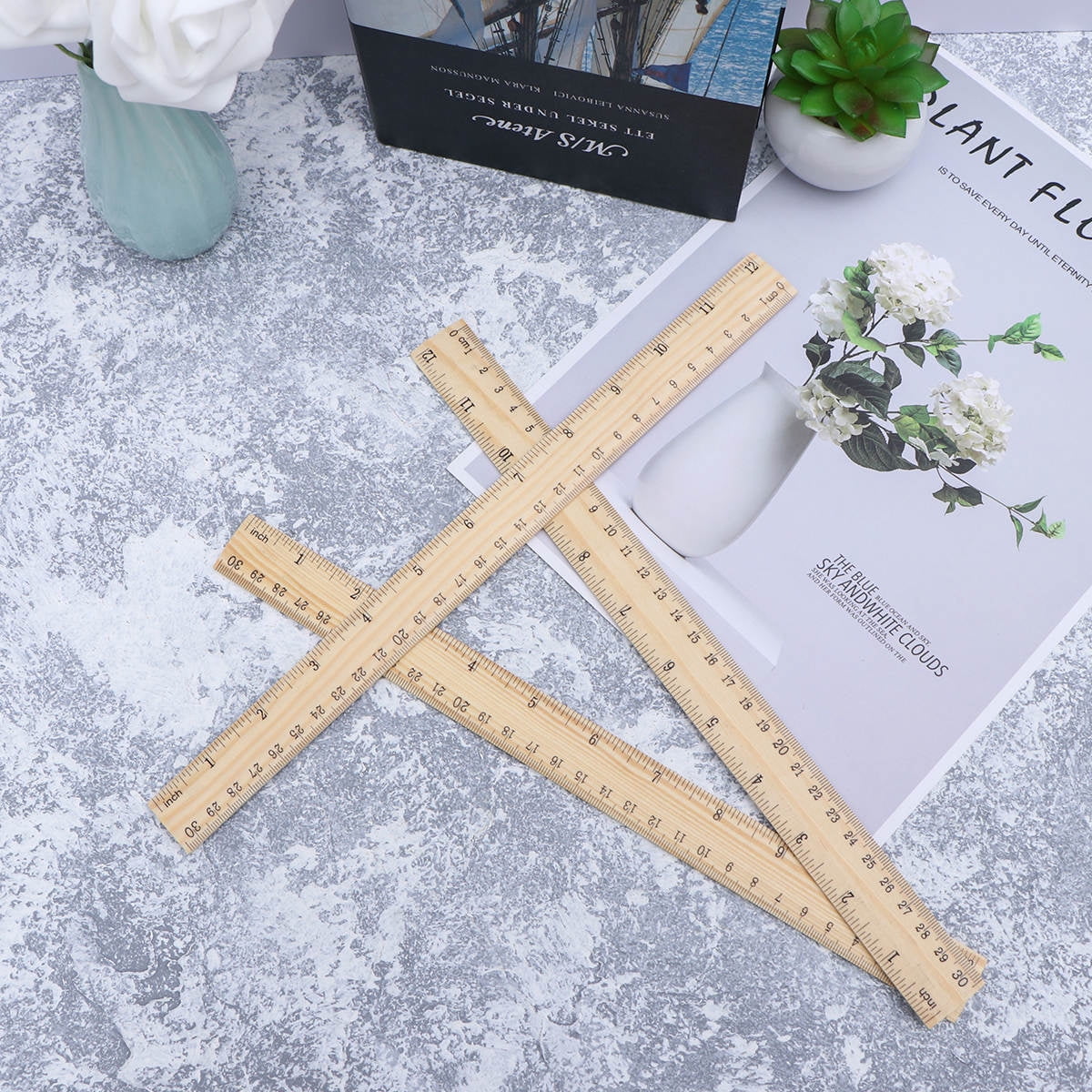 HEMOTON 12 Pcs Wooden Ruler Bamboo Making Quilting Rulers Scale Office ...