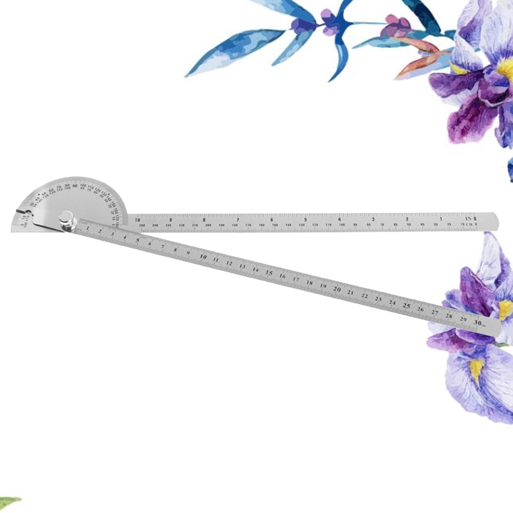 HEMOTON 180 Degree 250MM Steel Square Ruler Simple Protractor Double Arm Protractor(Silver ...