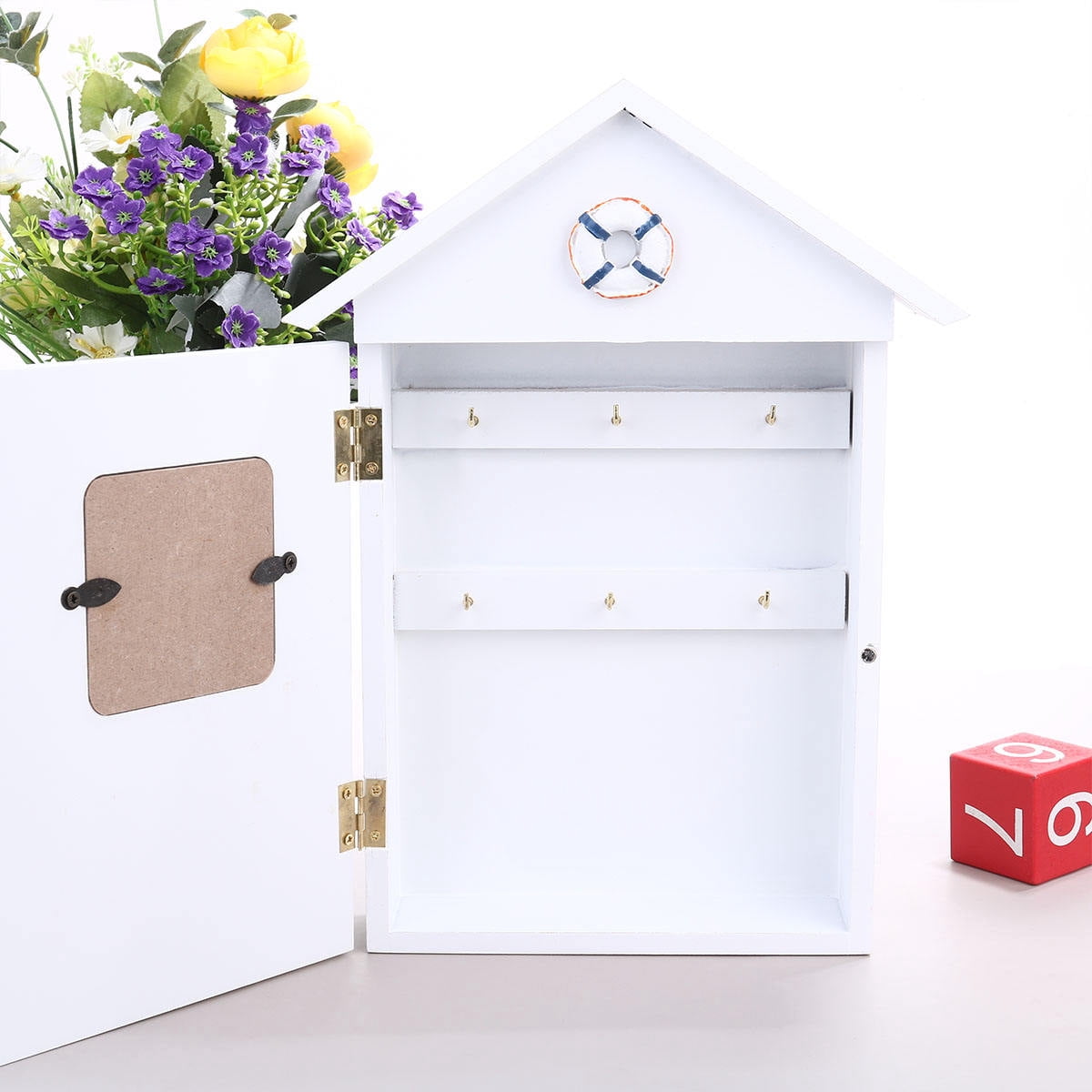 HEMOTON 1PC Keys Storage Holder House Shape Box Wooden Keys Case Wall ...