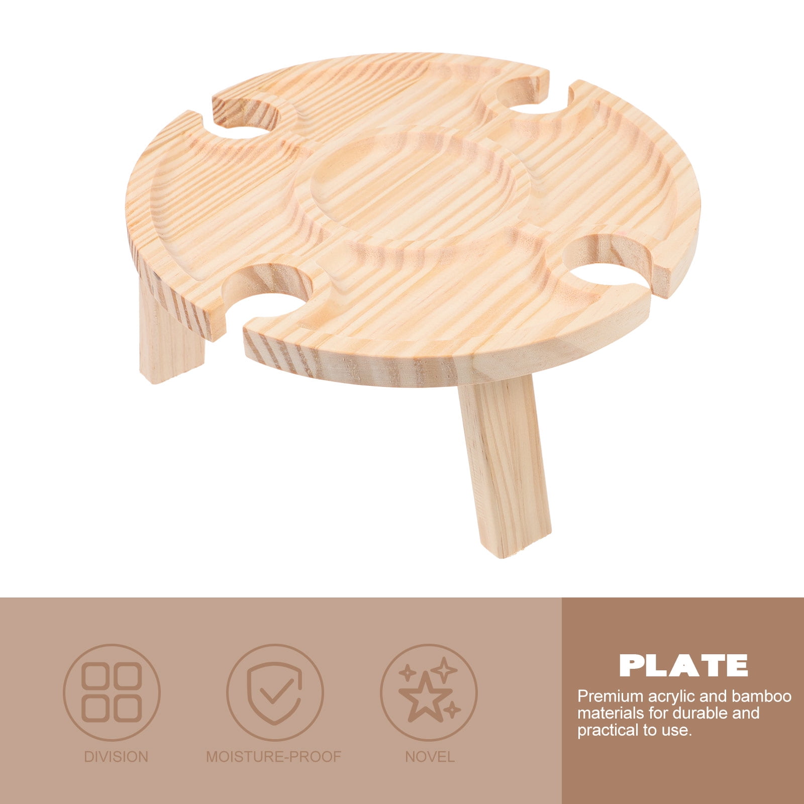 RENACLIPY Portable Round Wood Table Beige - Lightweight Foldable ...