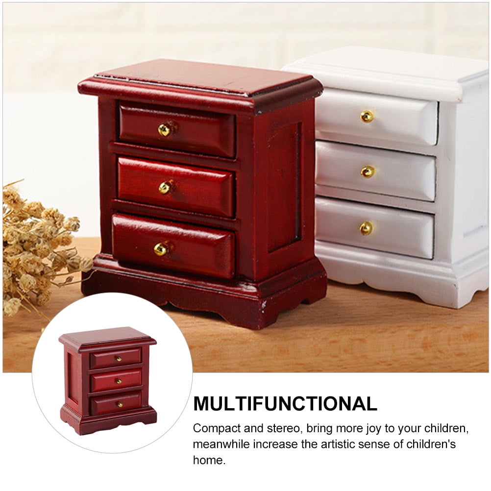 HEMOTON 1Set Mini Drawer Cabinet Dark Red Wood For Dollhouse And ...