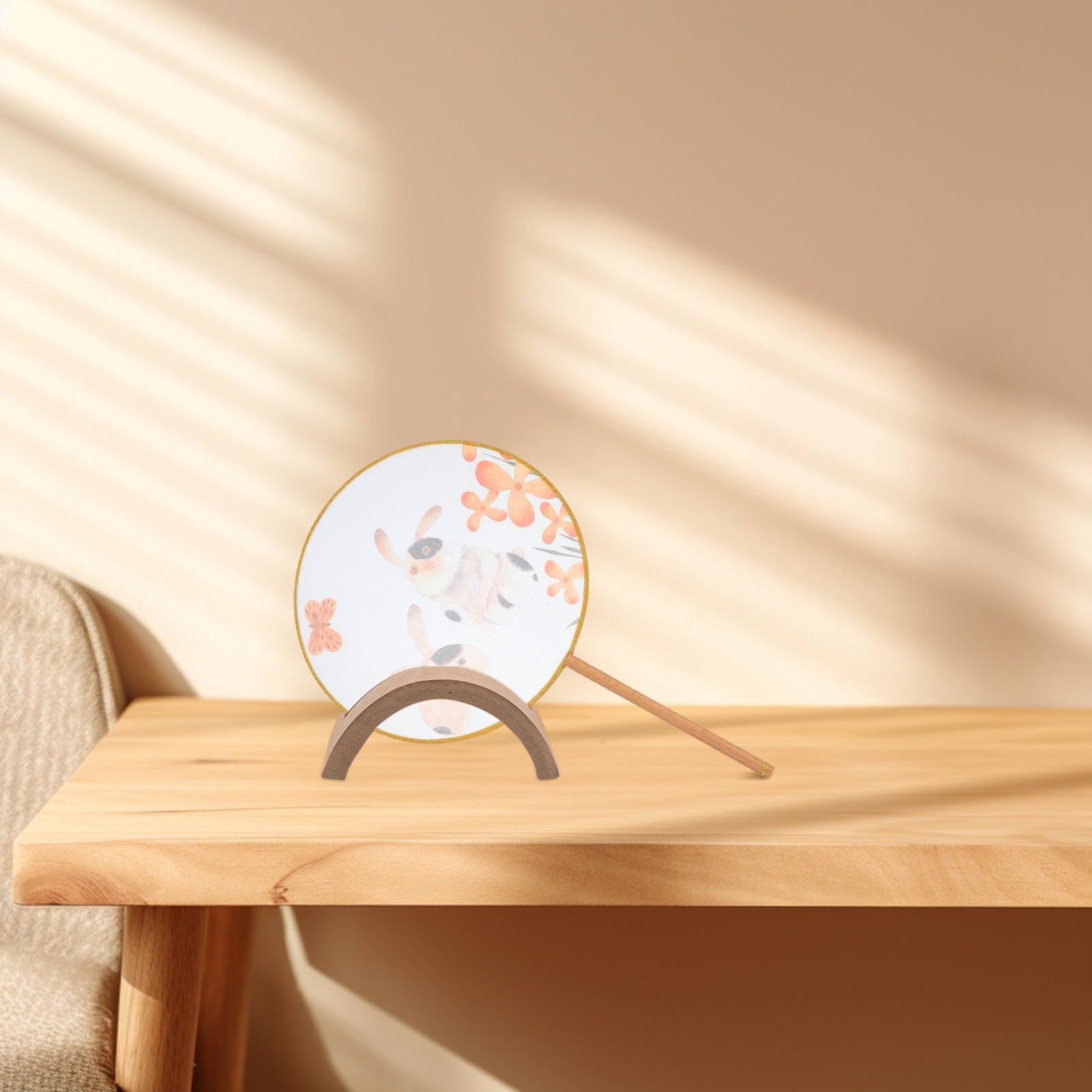 HEMOTON 1Set Semicircle Bamboo Fan Holder in Brown and Black for Women ...