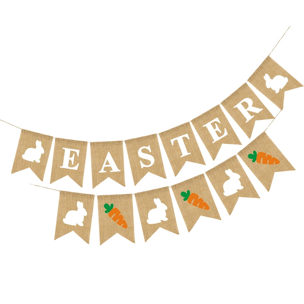HEMOTON 2 Pcs Bunting Jute Garland Rabbit Carrot Pattern Linen Buntings ...
