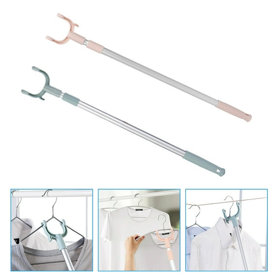 HEMOTON 2 Pcs Pole Retractable Clothesline Telescopic Rail Reaching Rod ...